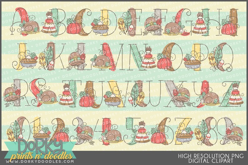 Thanksgiving Alphabet Clipart Set for Sublimation, Sticker Design ...