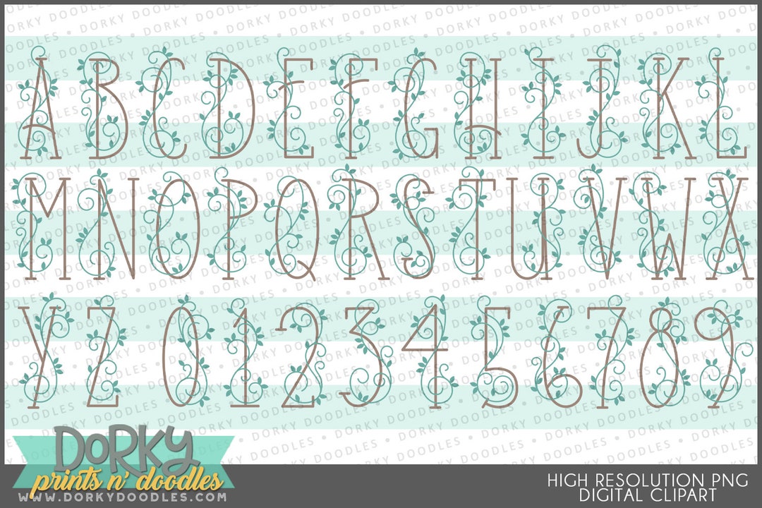 Vines Alphabet Clipart -PNG Art- Instant Download - Numbers, Letters ...