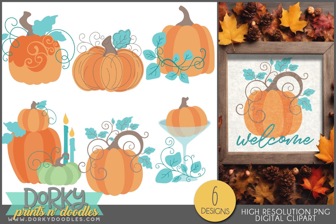 Whimsical Pumpkin PNG Clipart - Cute Pumpkins, Candles, Vines, and Fall ...