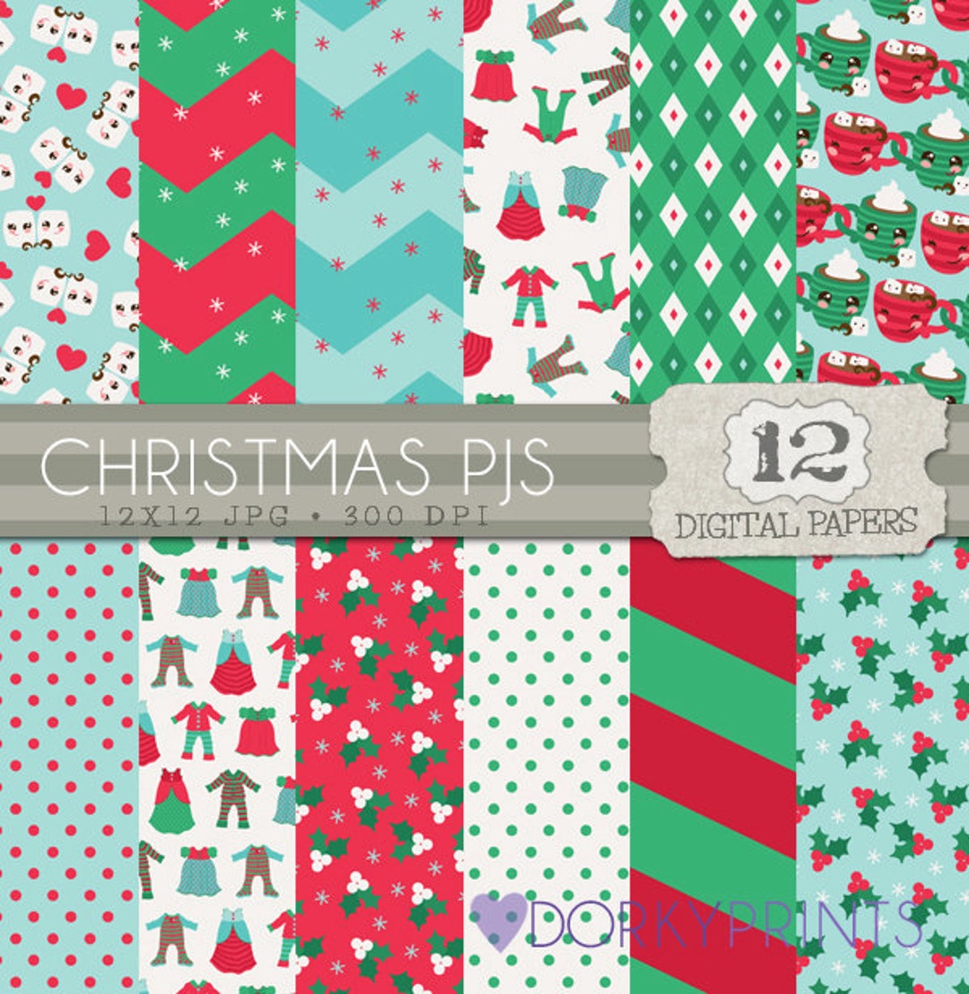 Christmas Paper Pack, Cute Christmas Pajamas Digital Scrapbook Paper ...