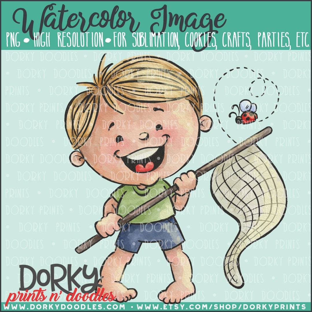 Boy Catching Bugs Watercolor PNG Artwork - Digital File - for Heat ...
