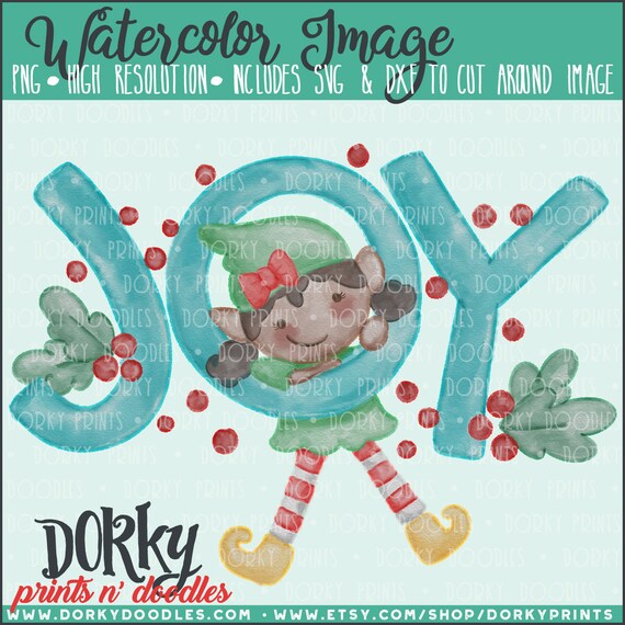Joy Girl Elf Christmas Watercolor PNG Artwork Digital File | Etsy