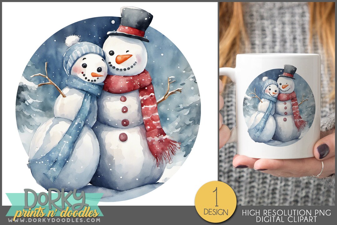 Snowmen in Love Watercolor - Sublimation Print, Winter DIY Crafts ...