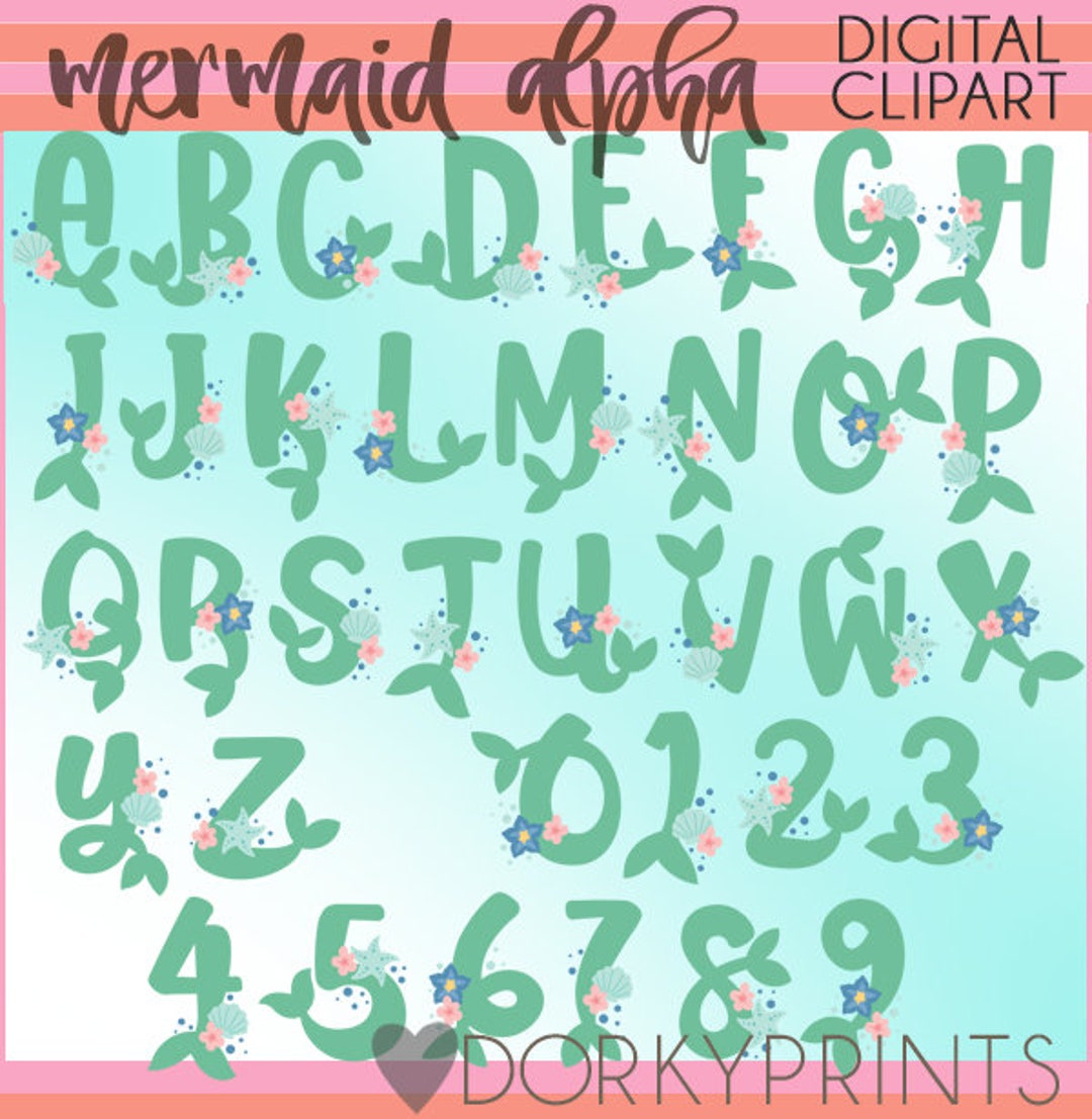 Mermaid Clipart Alphabet and Numbers -personal and Limited Commercial ...