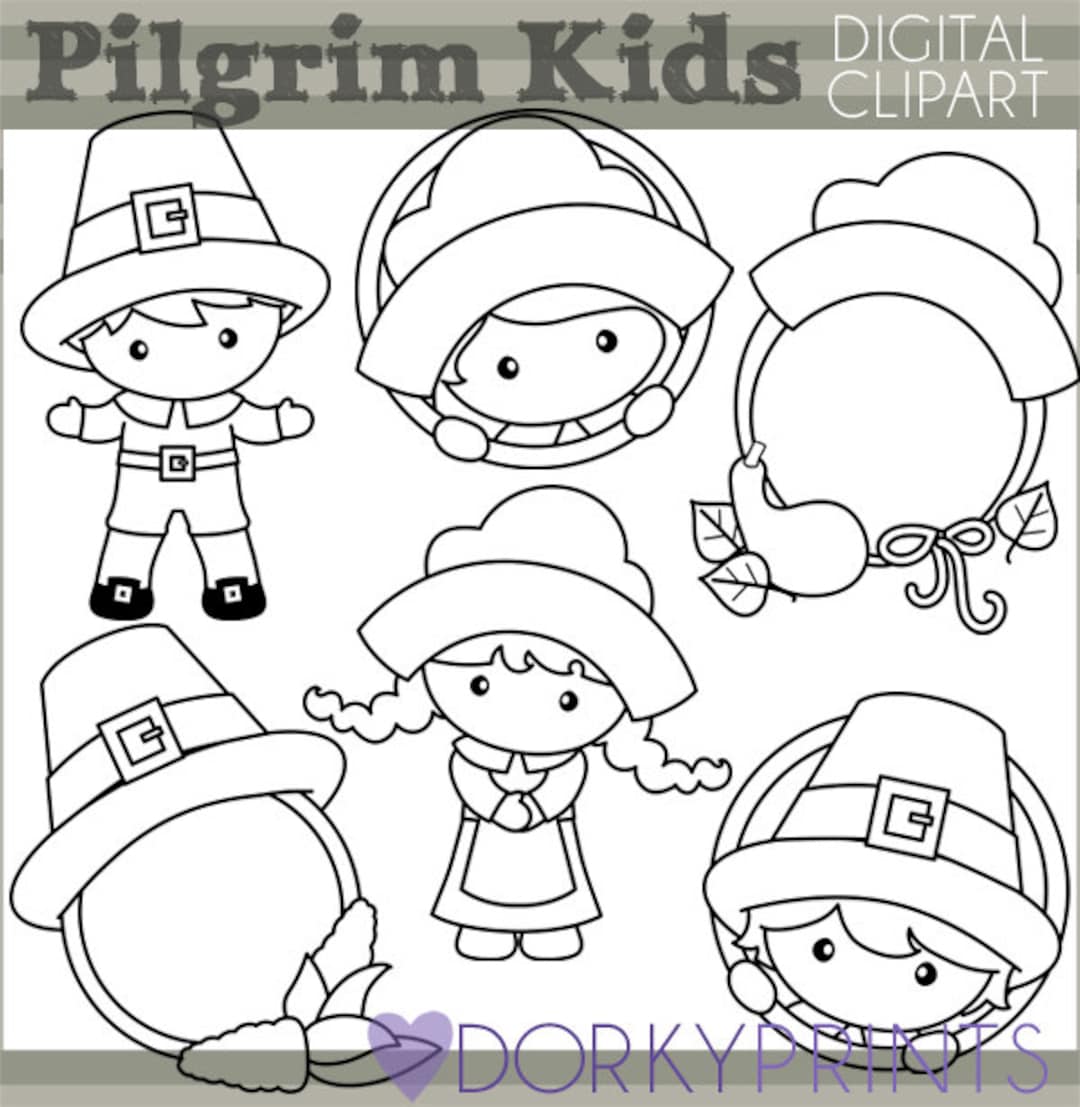 Thanksgiving Clipart Pilgrim Kids -personal and Limited Commercial Use ...