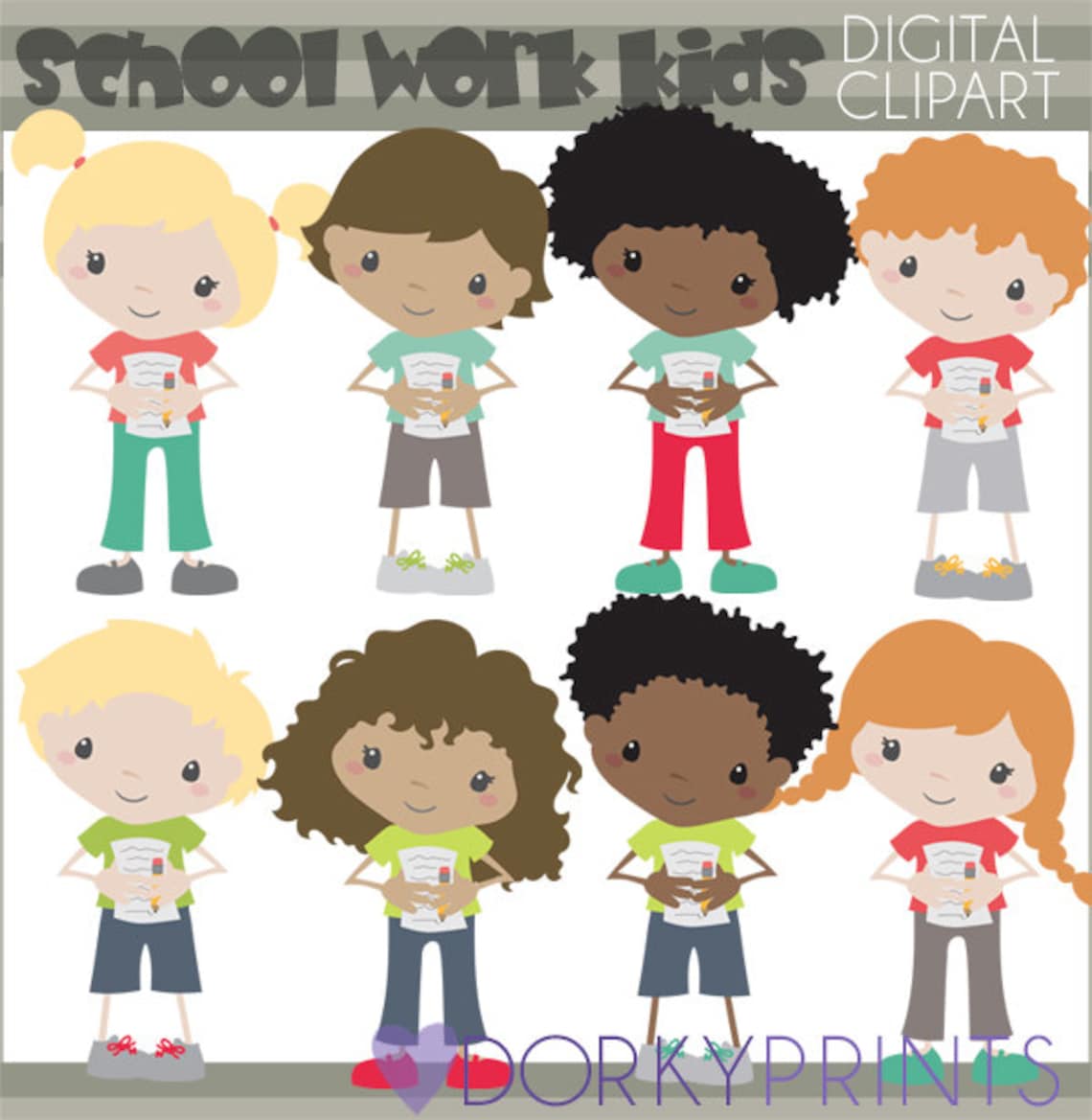 Kids With School Work Clip Art personal and Limited - Etsy
