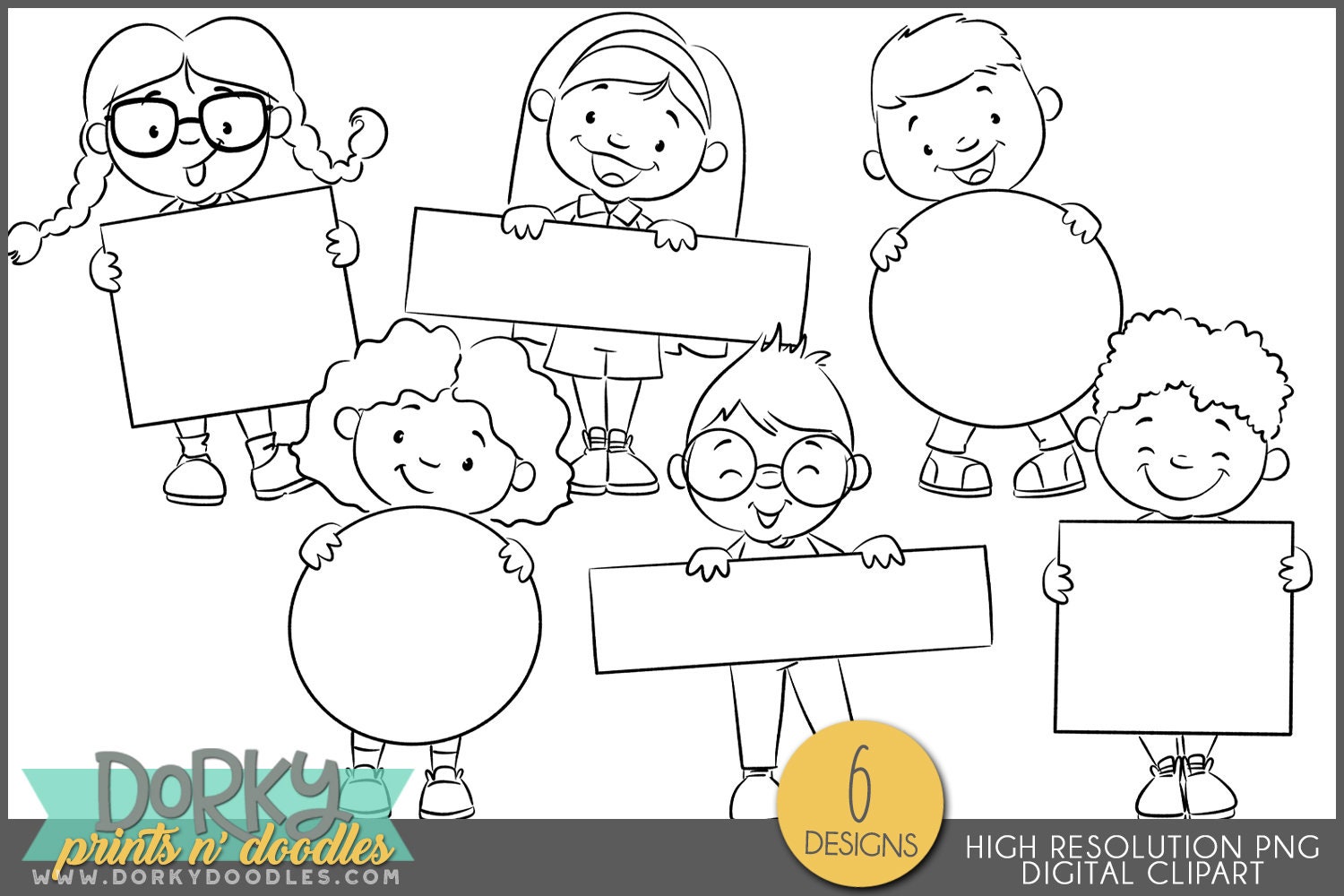 Kids Holding Signs PNG Clipart - Cute Black and White Clipart for ...