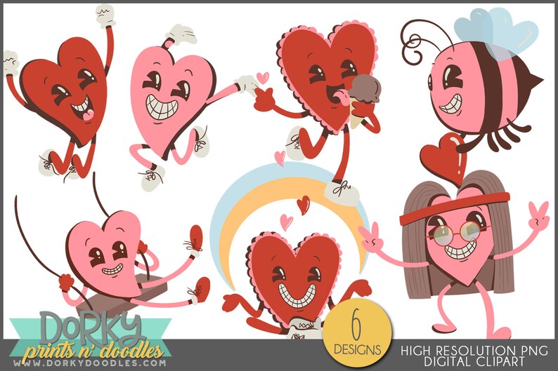 Cute Retro Heart PNG Clipart - Whimsical Valentines Day Art, Use for ...