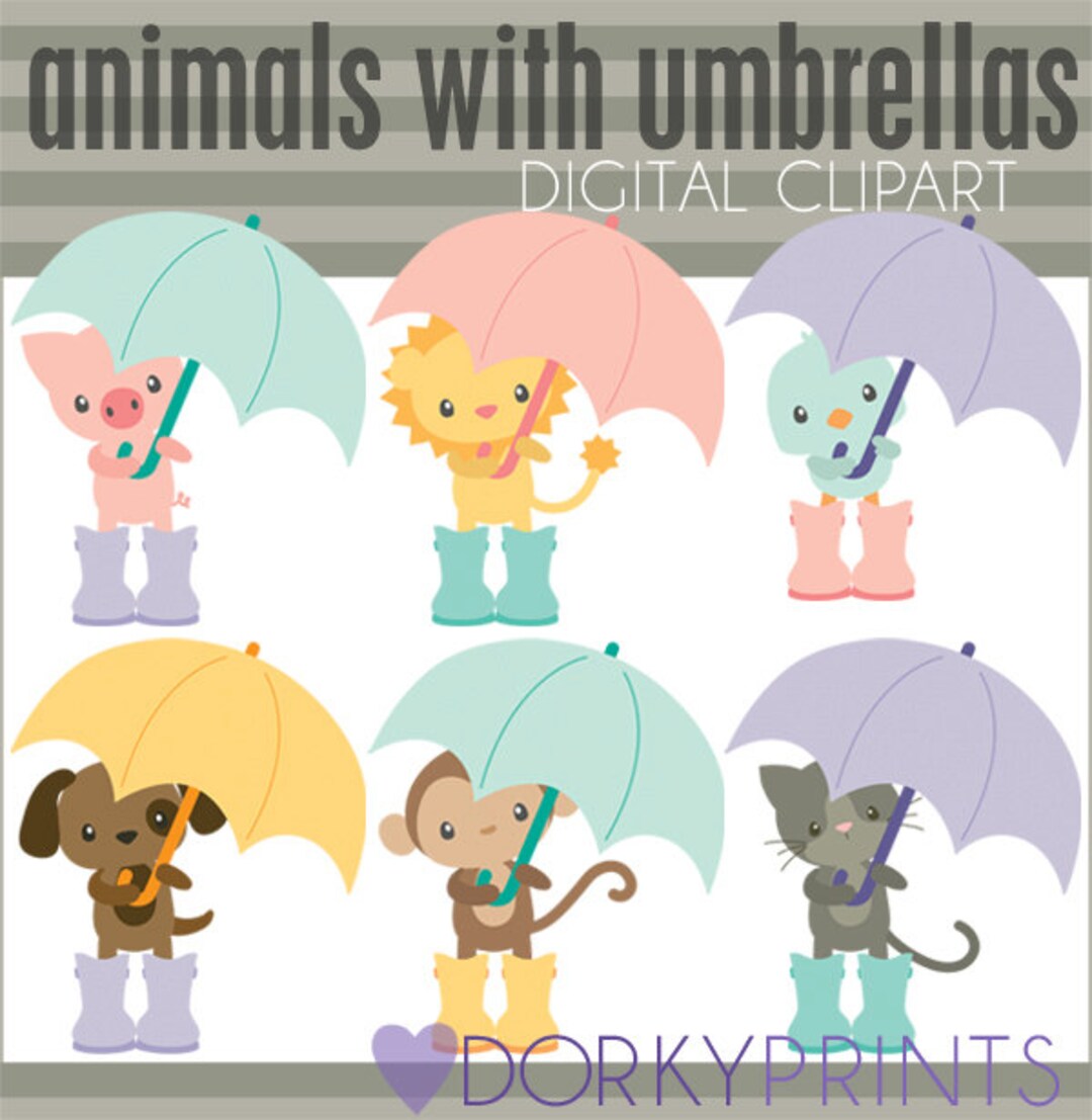 Spring Clipart Set Animals With Umbrellas -personal and Limited ...