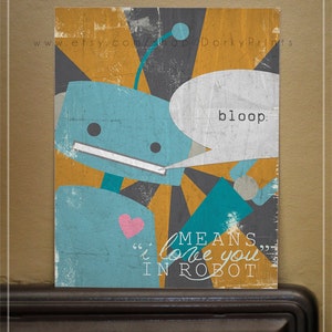 Robot "bloop Means I Love You in Robot" - Printable PDF File - Blue ...
