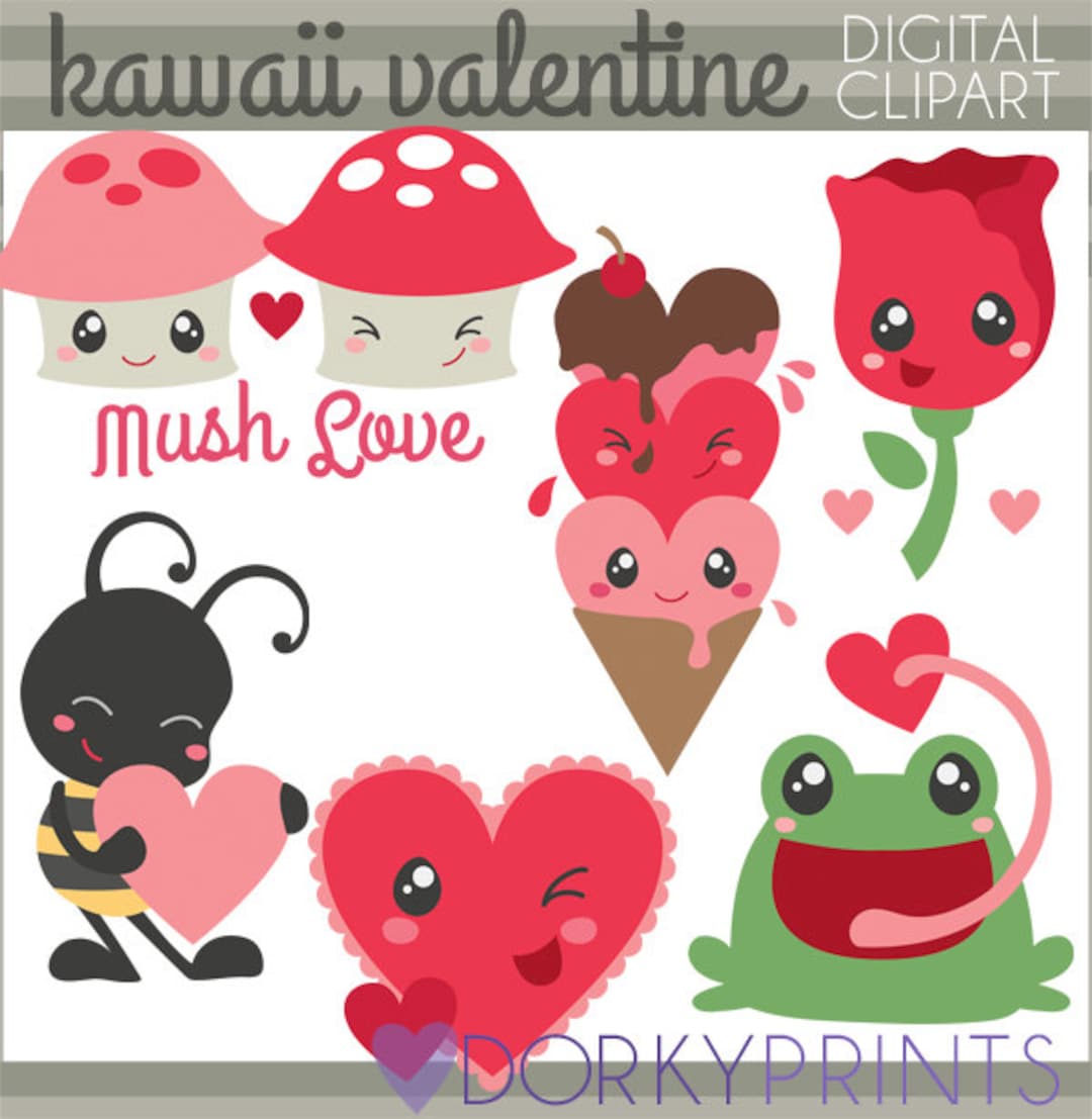 Valentine Clipart Kawaii Valentines -personal and Limited Commercial ...