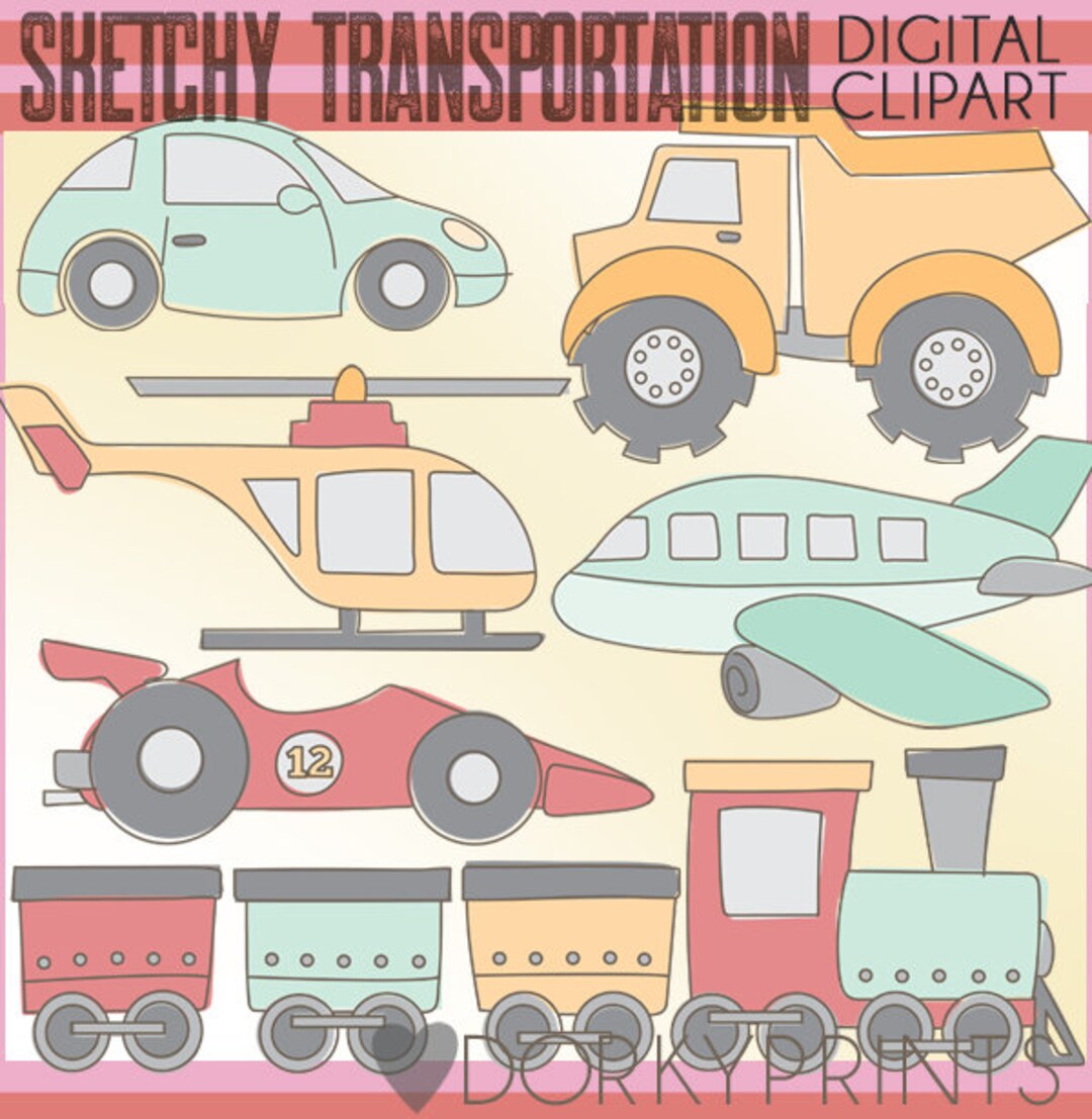 Sketch Transportation Clipart Set -personal and Limited Commercial ...