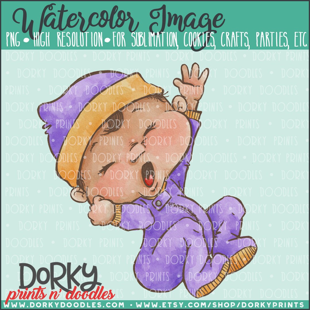 Stretching Baby Girl Watercolor PNG Artwork - Digital File - for Heat ...
