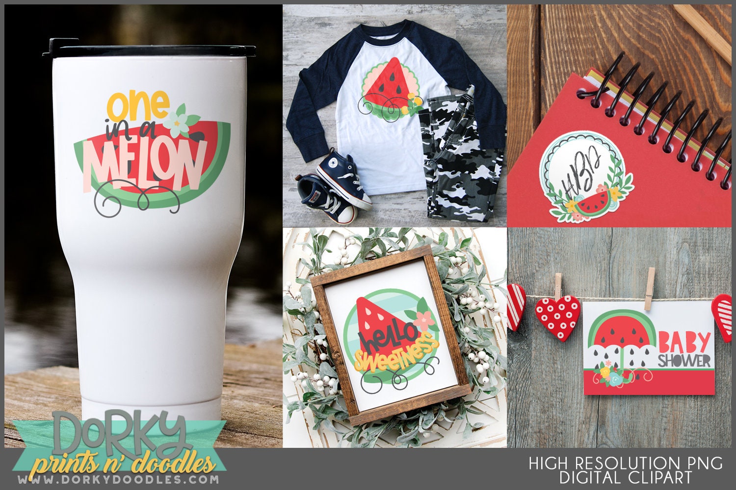 Cute Watermelon Clipart -personal and Limited Commercial Use- Instant ...