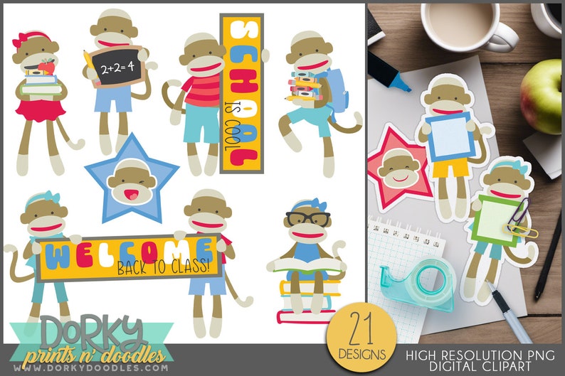 Sock Monkey Back to School Clipart | Designs for Classrooms ...