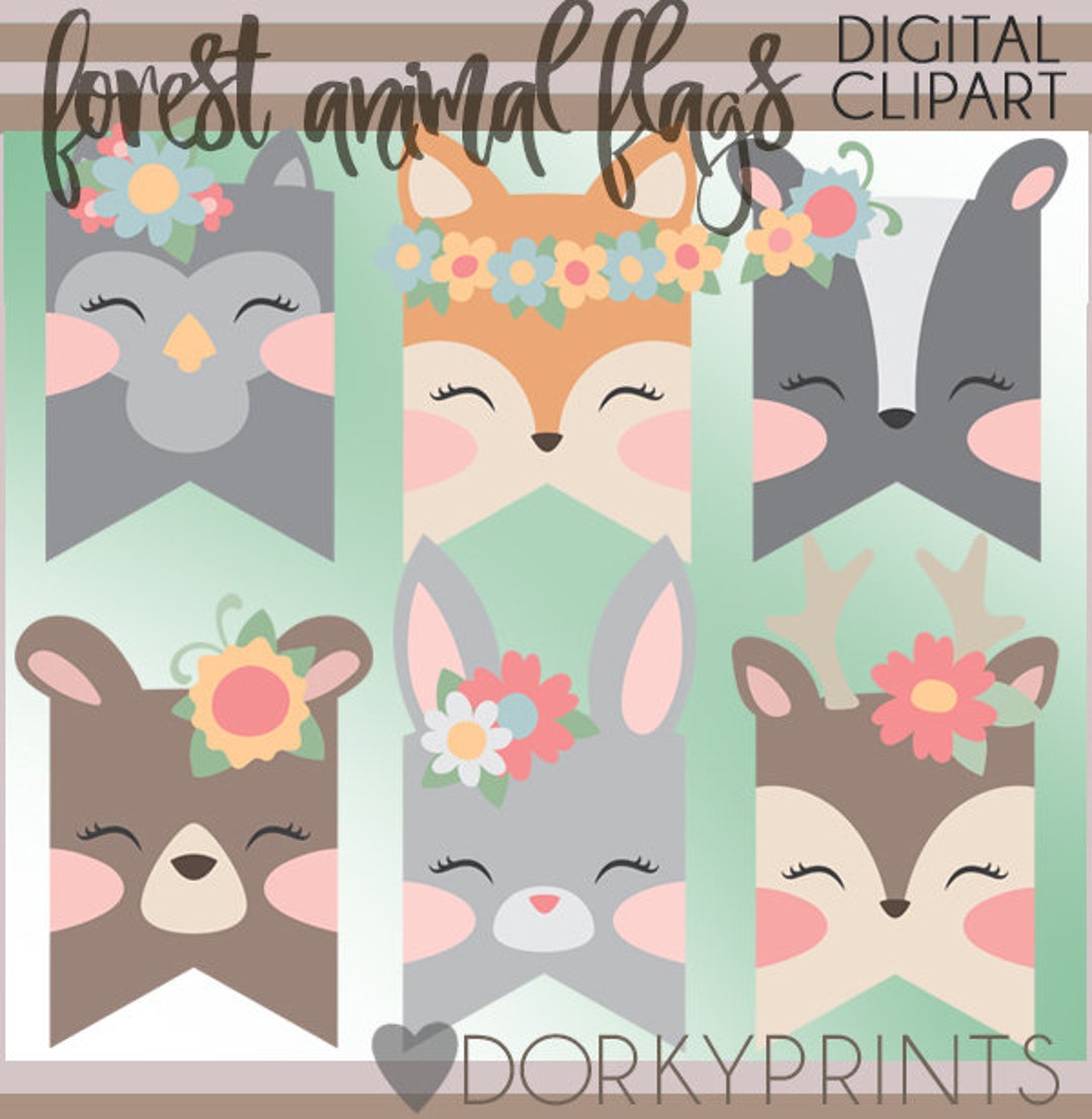 Girl Forest Animal Flags Clipart Set -personal and Limited Commercial ...