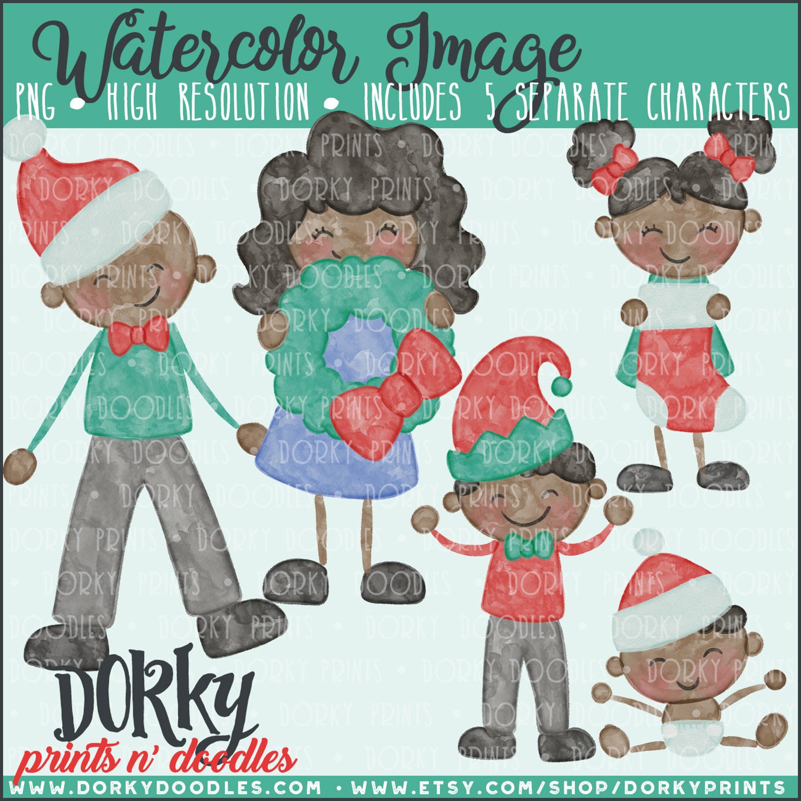 Watercolor Christmas Family Characters PNG Artwork - Digital File - for ...