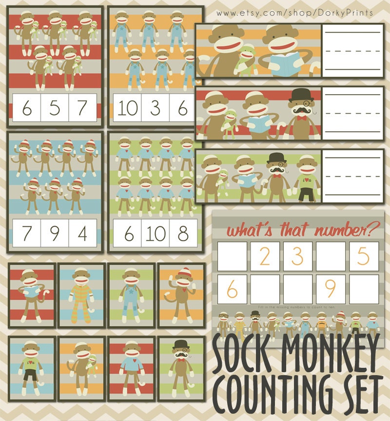 Sock Monkey Counting Printable Games PDF Kindergarten - Etsy