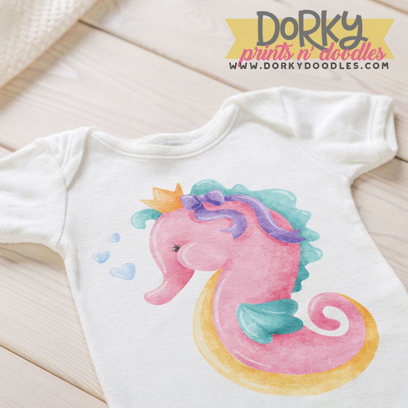 Girl Seahorse Watercolor PNG Artwork Digital File for Heat - Etsy