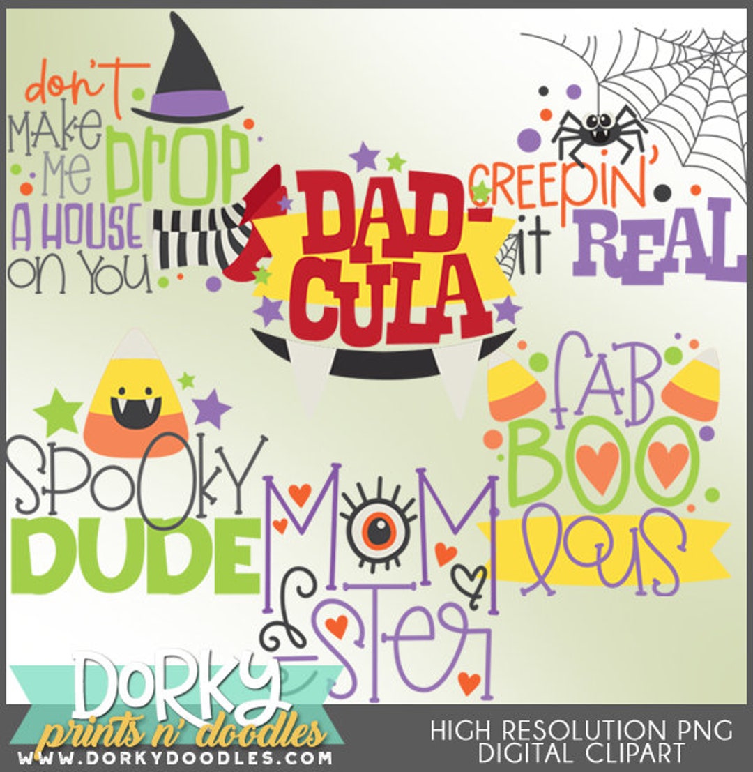 Cute Halloween Words Clipart Set for Sublimation, Sticker Design, Sugar ...