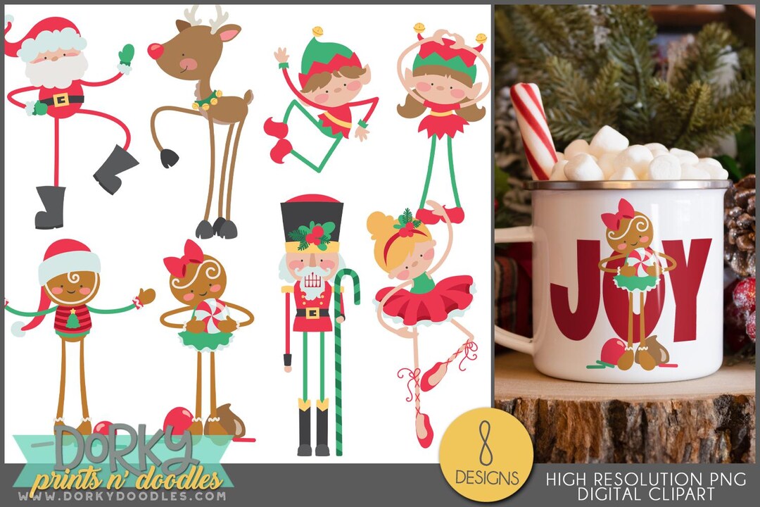 Cute Christmas Clipart -santa, Elves, Reindeer, Nutcracker, Gingerbread ...