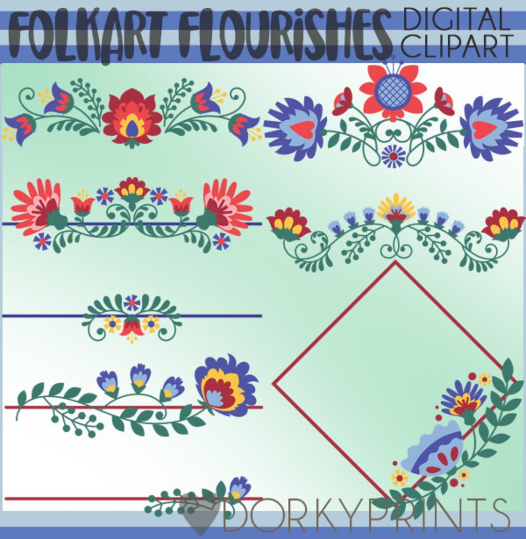 Floral Folkart Clipart -personal and Limited Commercial Use- Folk Art ...