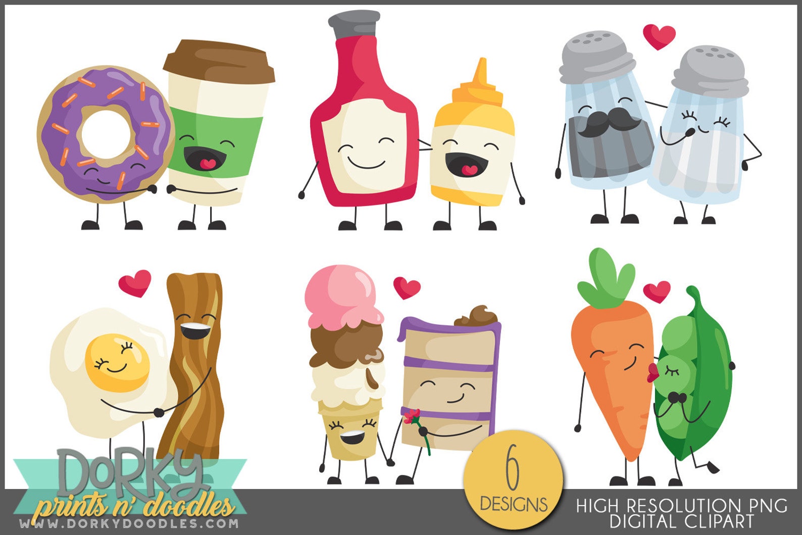 Food Pairs Clip Art -personal and Limited Commercial Use- Cute Love or ...