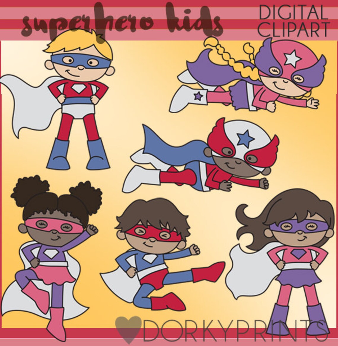 Superhero Kids Clipart personal and Limited Commercial Use | Etsy