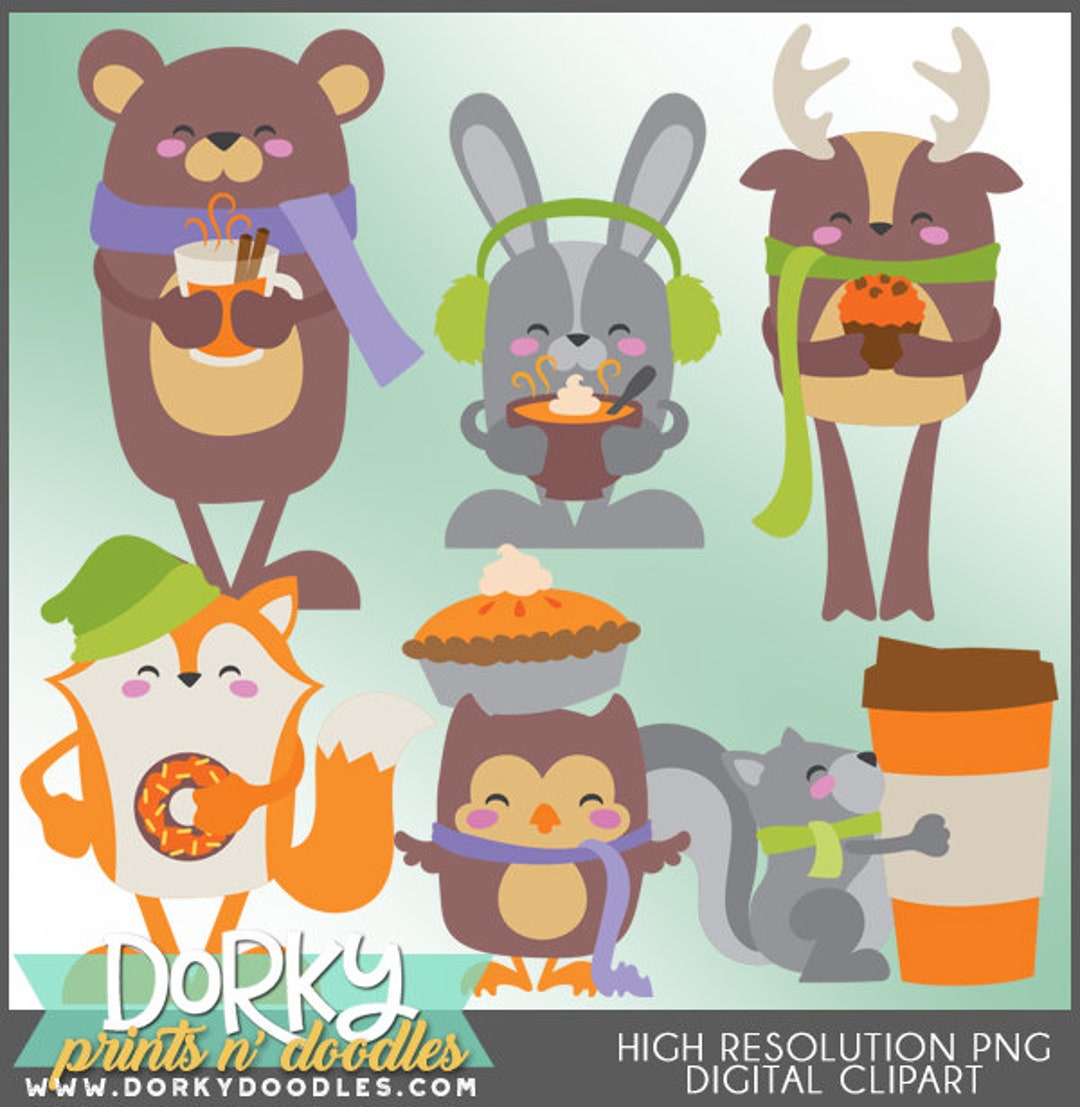 Pumpkin Spice Animals Clipart Set for Sublimation, Sticker Design ...