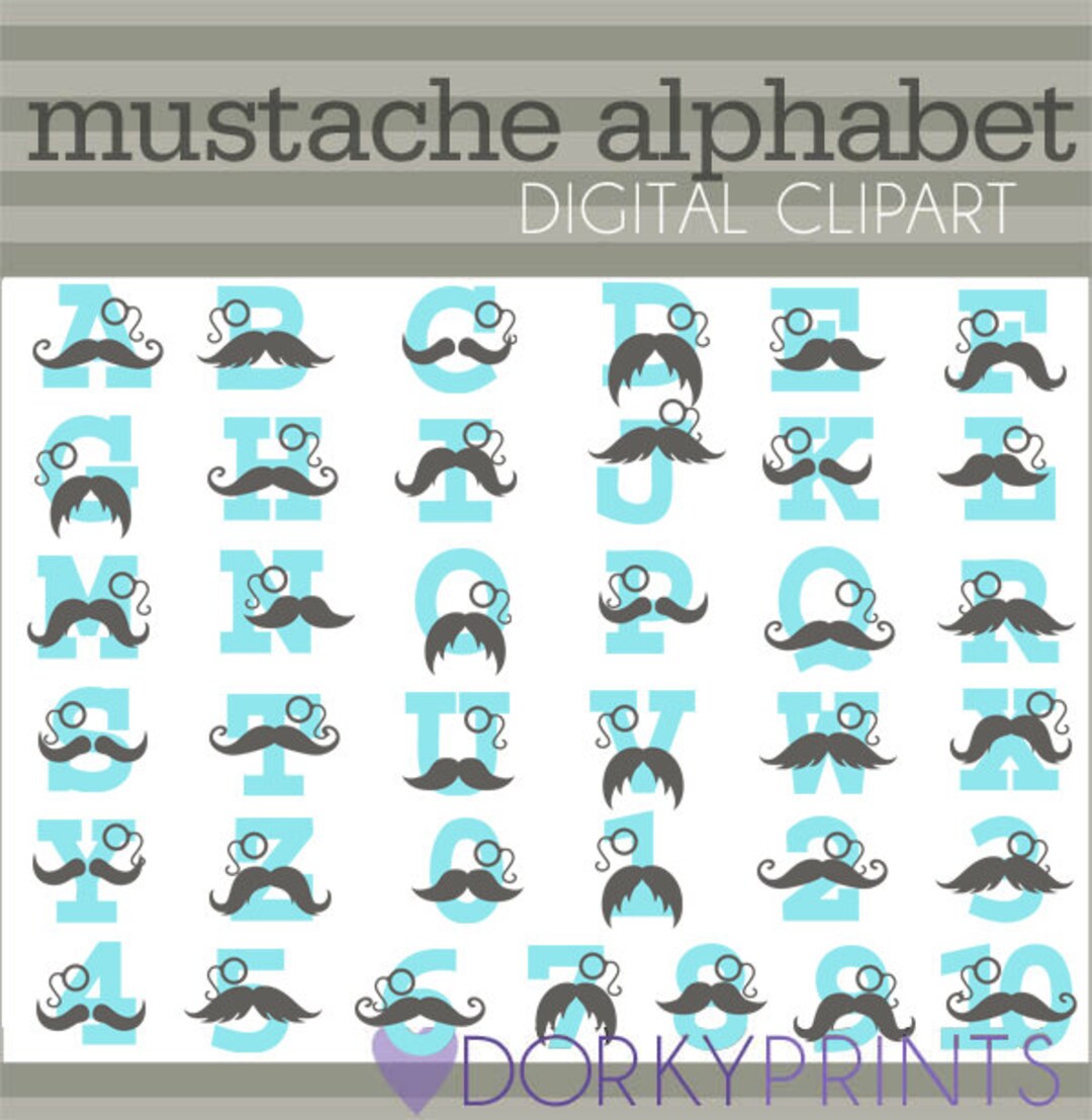 Mustache Alphabet Clipart Set -personal and Limited Commercial Use ...