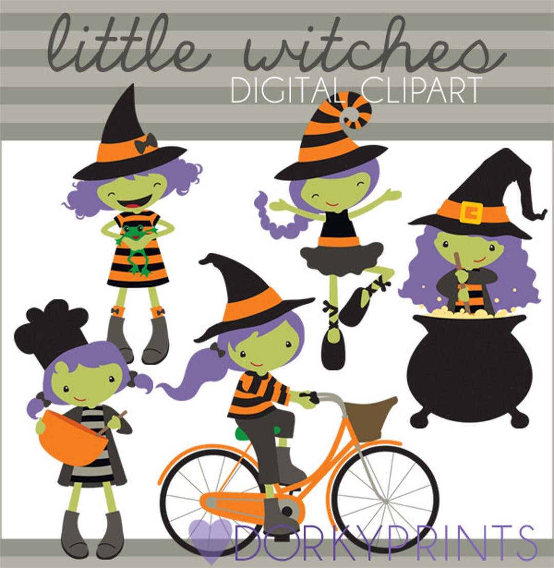 Halloween Little Witches Clipart Set for Sublimation, Sticker Design ...
