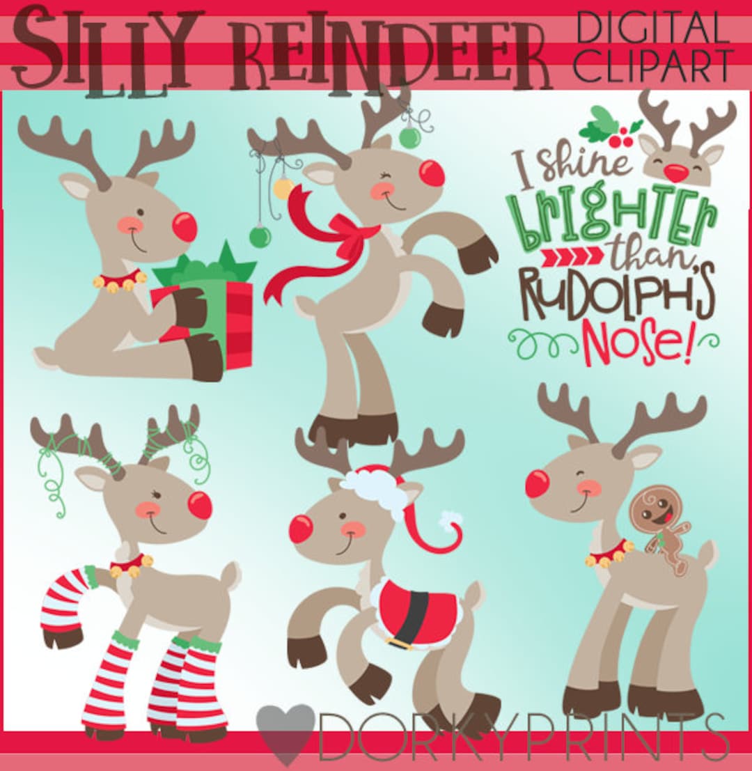 Christmas Clipart Cute Silly Reindeer -personal and Limited Commercial ...