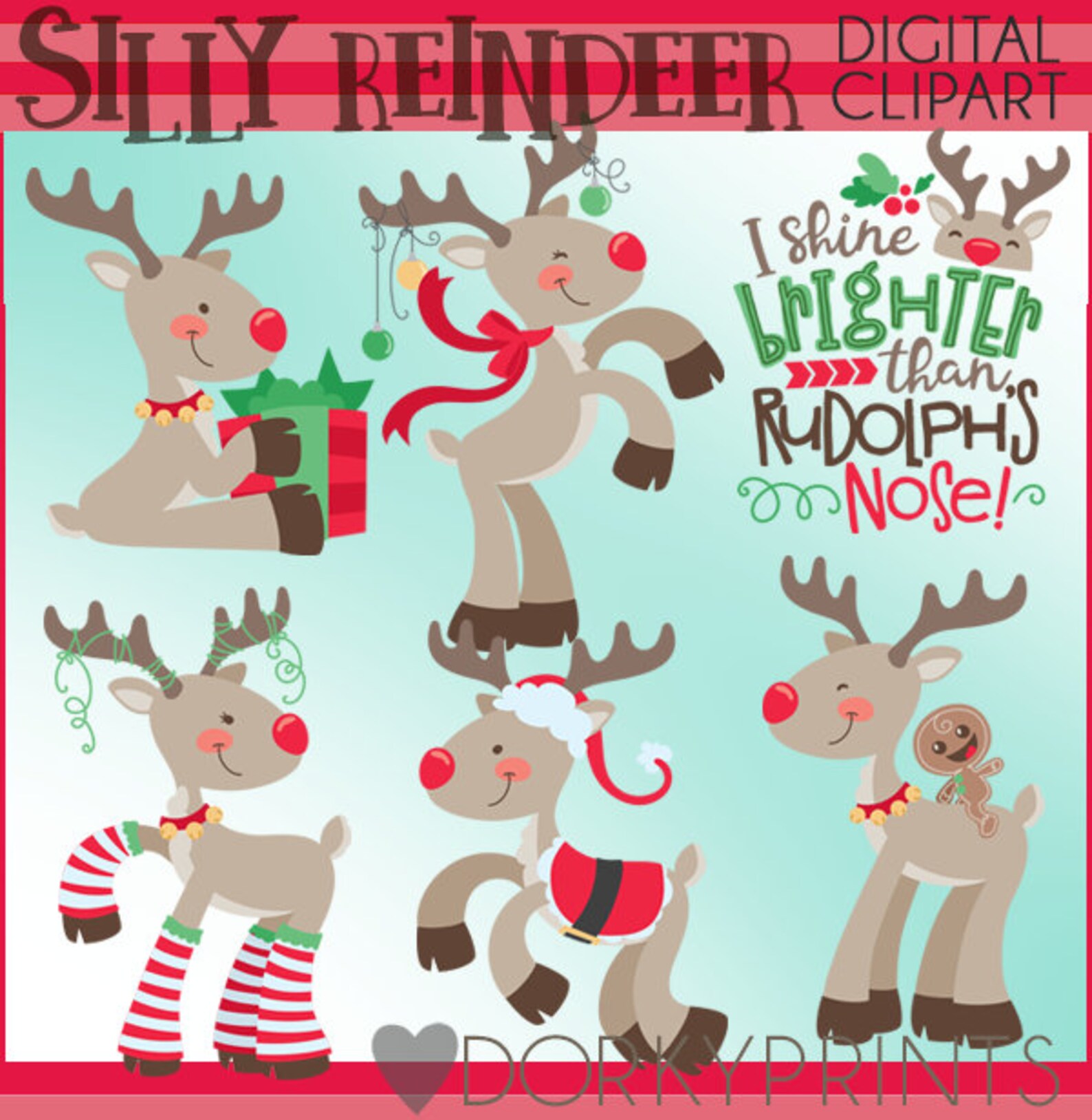 Christmas Clipart Cute Silly Reindeer Personal and Limited | Etsy