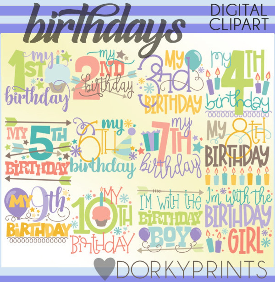 Birthday Clipart Birthday 1-10 Word Art Personal and Limited | Etsy