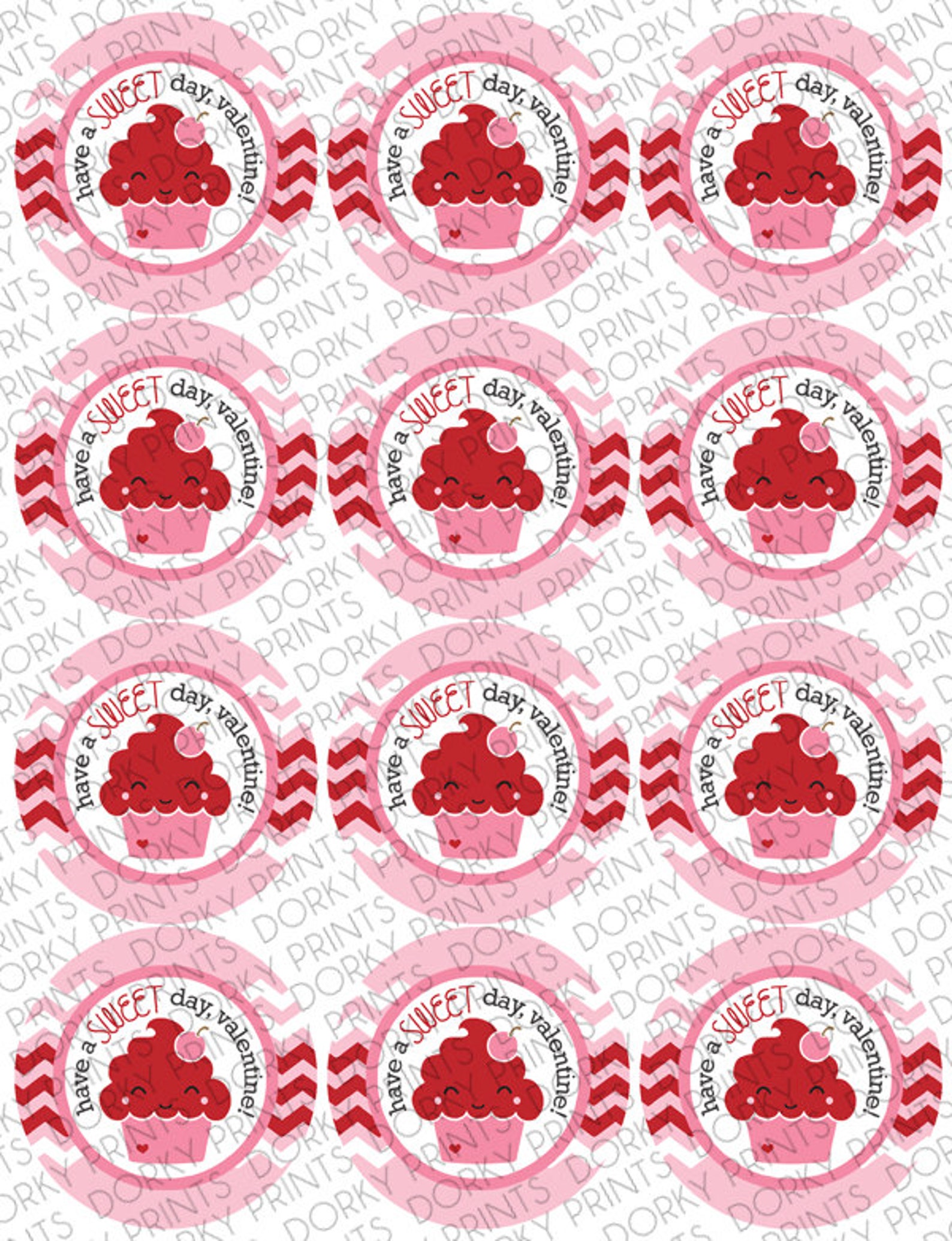 Valentine Printable Circle Tags Cupcake Valentine PDF - Etsy