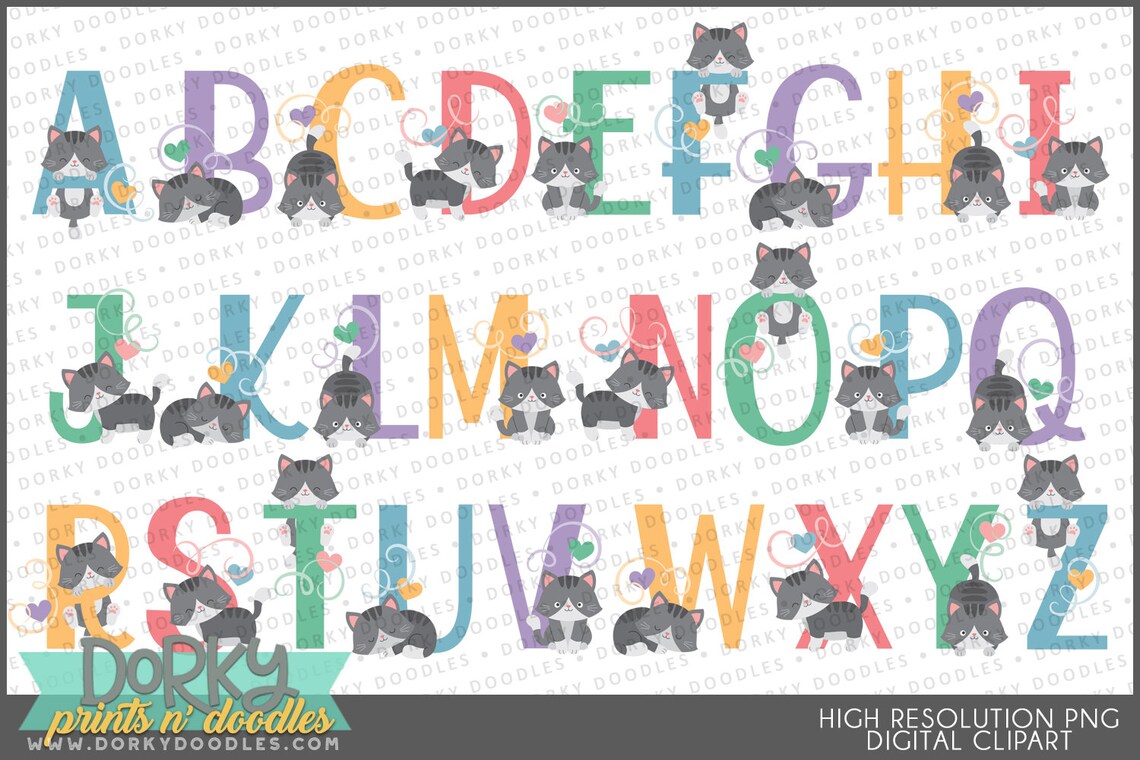 Cute Cats Alphabet and Numbers Clipart Monogram and Birthday - Etsy