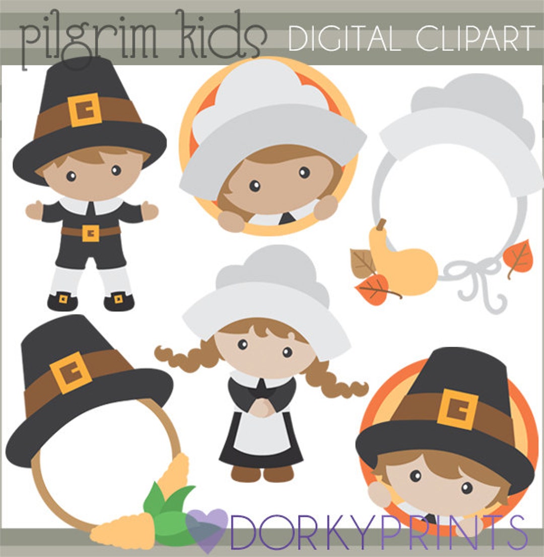 Thanksgiving Clipart Pilgrim Kids -personal and Limited Commercial Use ...