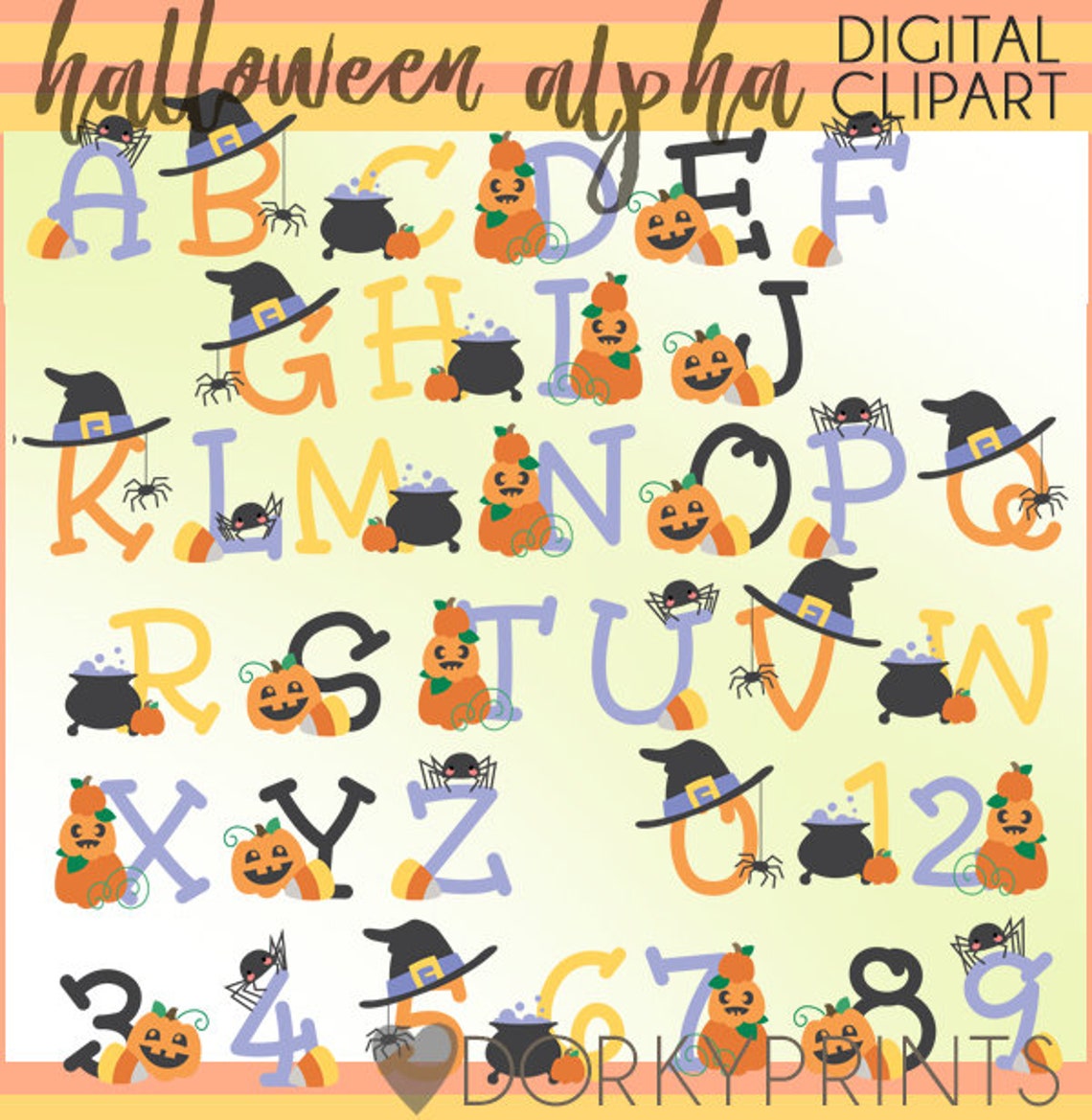 Halloween Alphabet Clipart Digital PNG Art Fun Monogram - Etsy