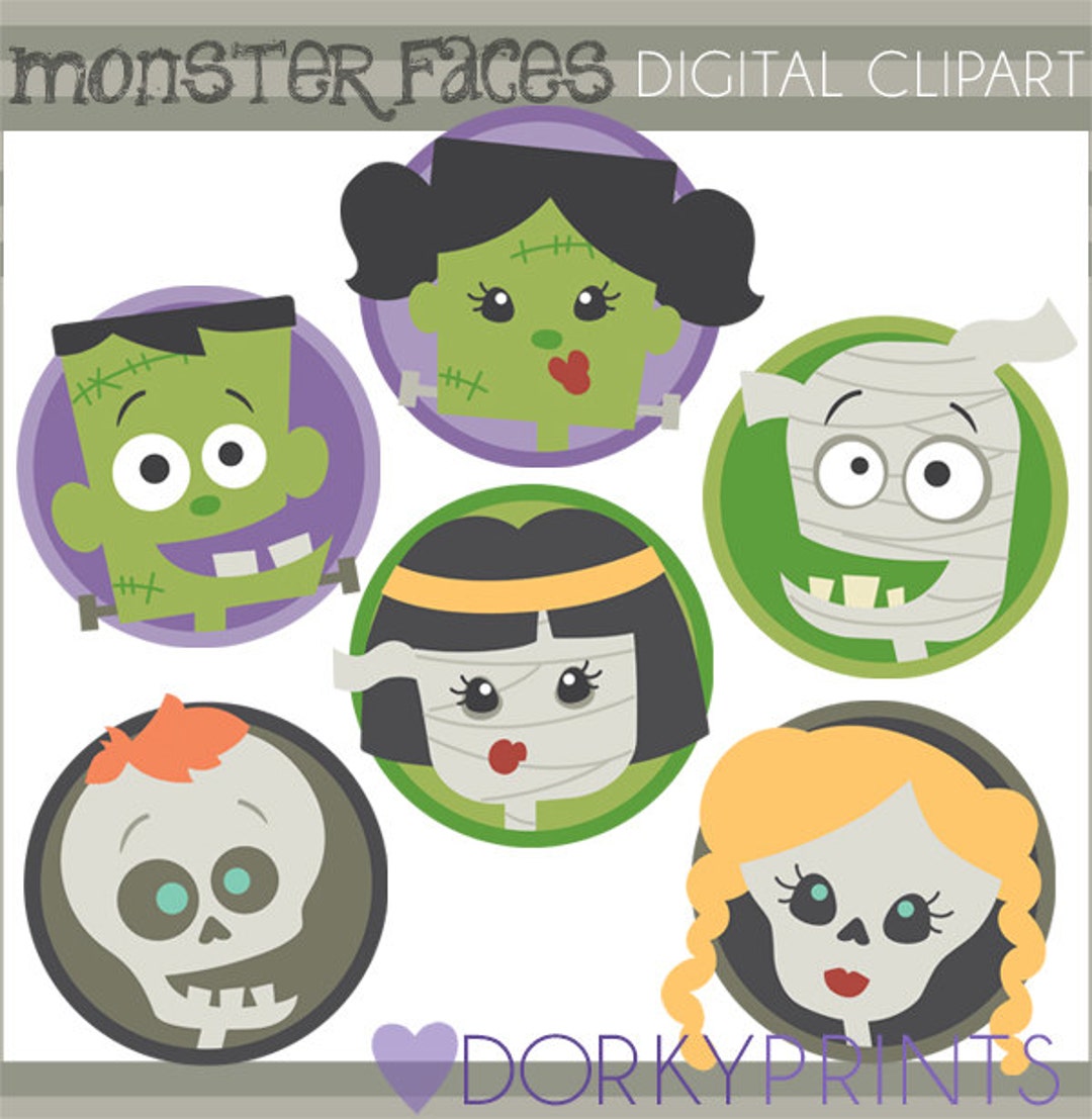 Halloween Monster Faces Clipart Set for Sublimation, Sticker Design ...