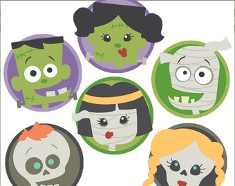 Halloween Clipart Monster Faces Digital PNG Art | Etsy