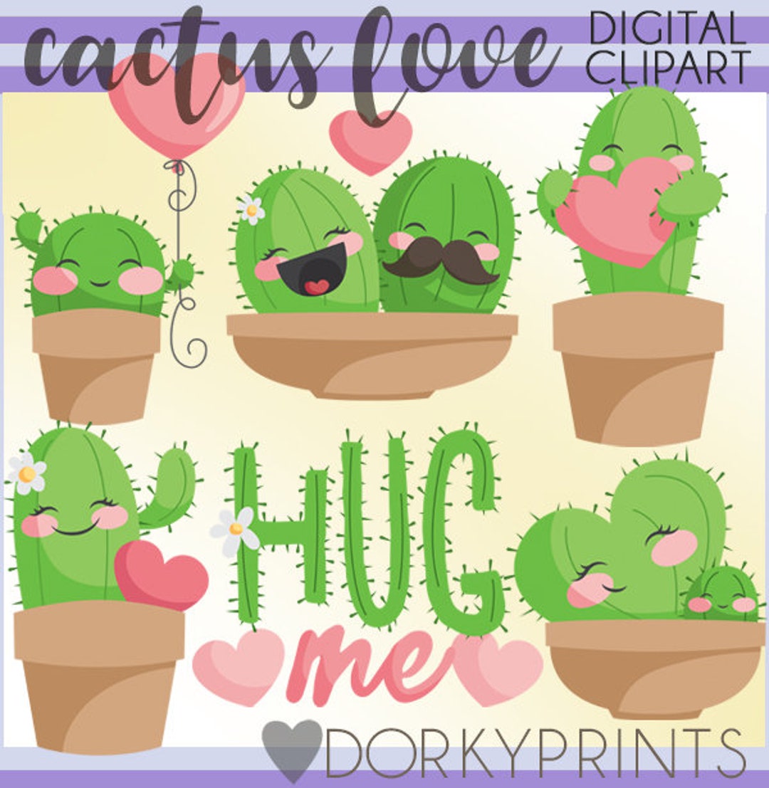 Cactus Love Clipart -personal and Limited Commercial - Cute Cactus Clip ...