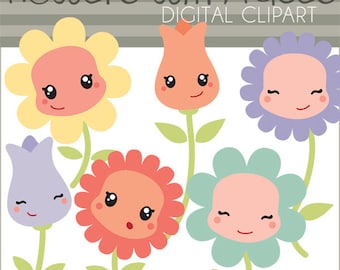 Spring Clipart Happy Flowers personal and Limited Commercial - Etsy