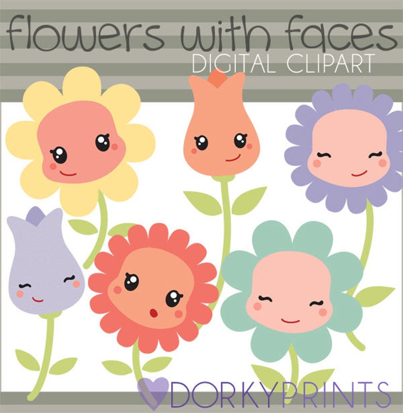 Spring Clipart Happy Flowers personal and Limited Commercial | Etsy
