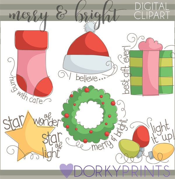 Merry and Bright Christmas Clipart Personal and Limited | Etsy