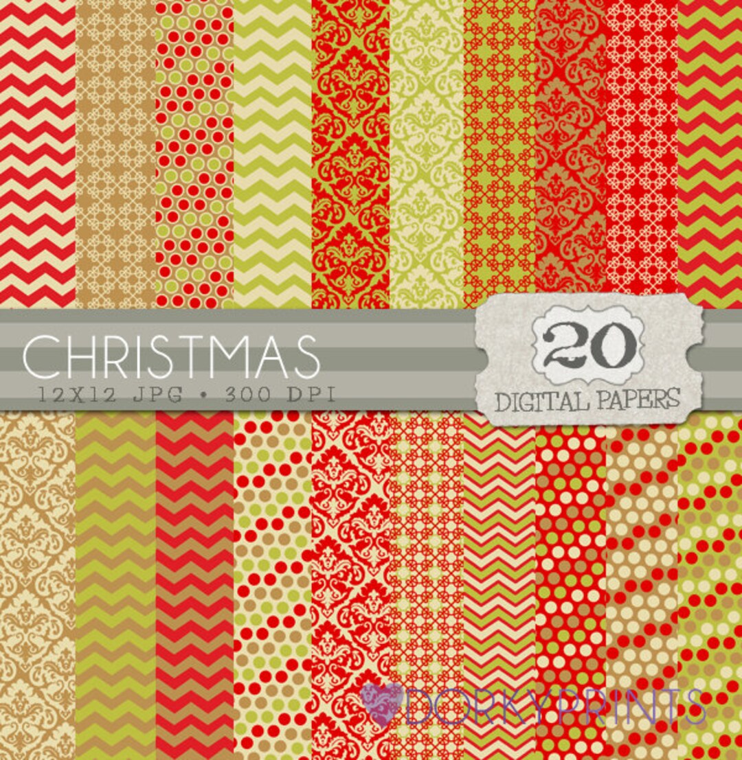 Christmas Digital Paper Pack, Holiday Digital Paper, Red and Green ...