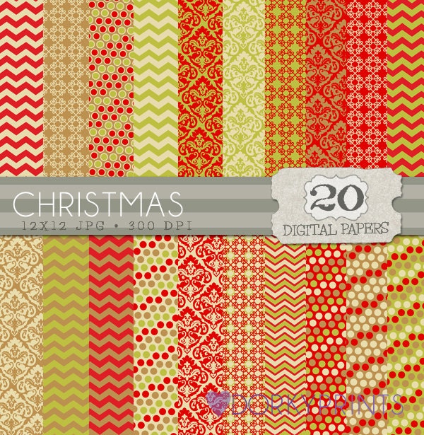 Christmas Digital Paper Pack, Holiday Digital Paper, Red and Green ...