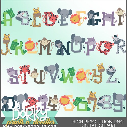 Jungle Animals Alphabet Clipart personal and Limited - Etsy