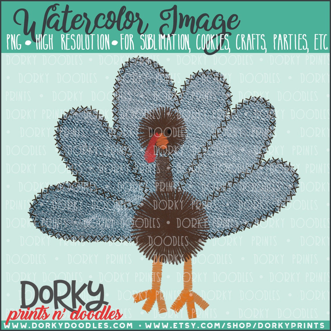 Faux Embroidery Turkey PNG Artwork - Digital File - for Heat Press ...