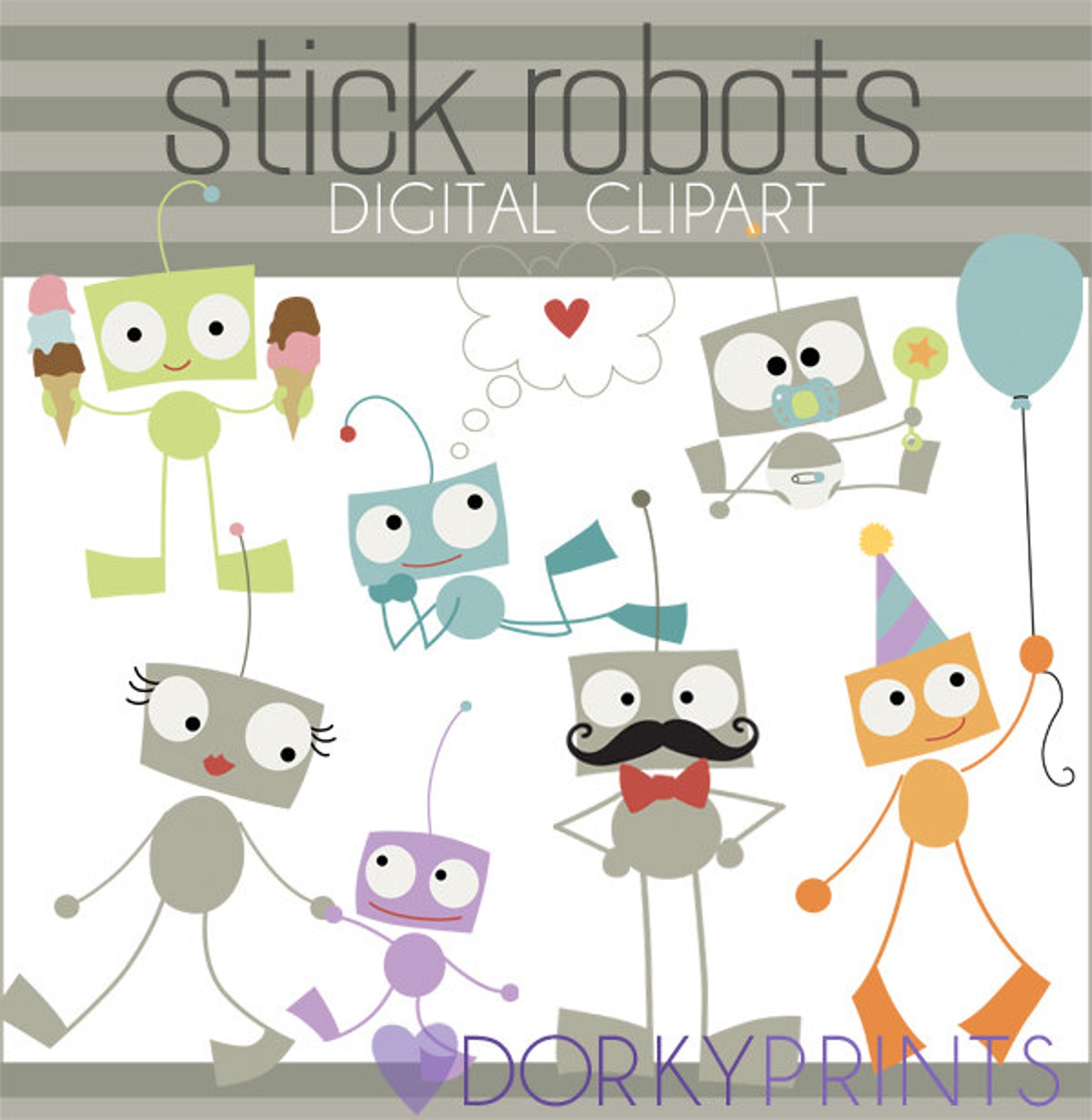 Robot Clipart personal and Limited Commercial Stick Robots | Etsy