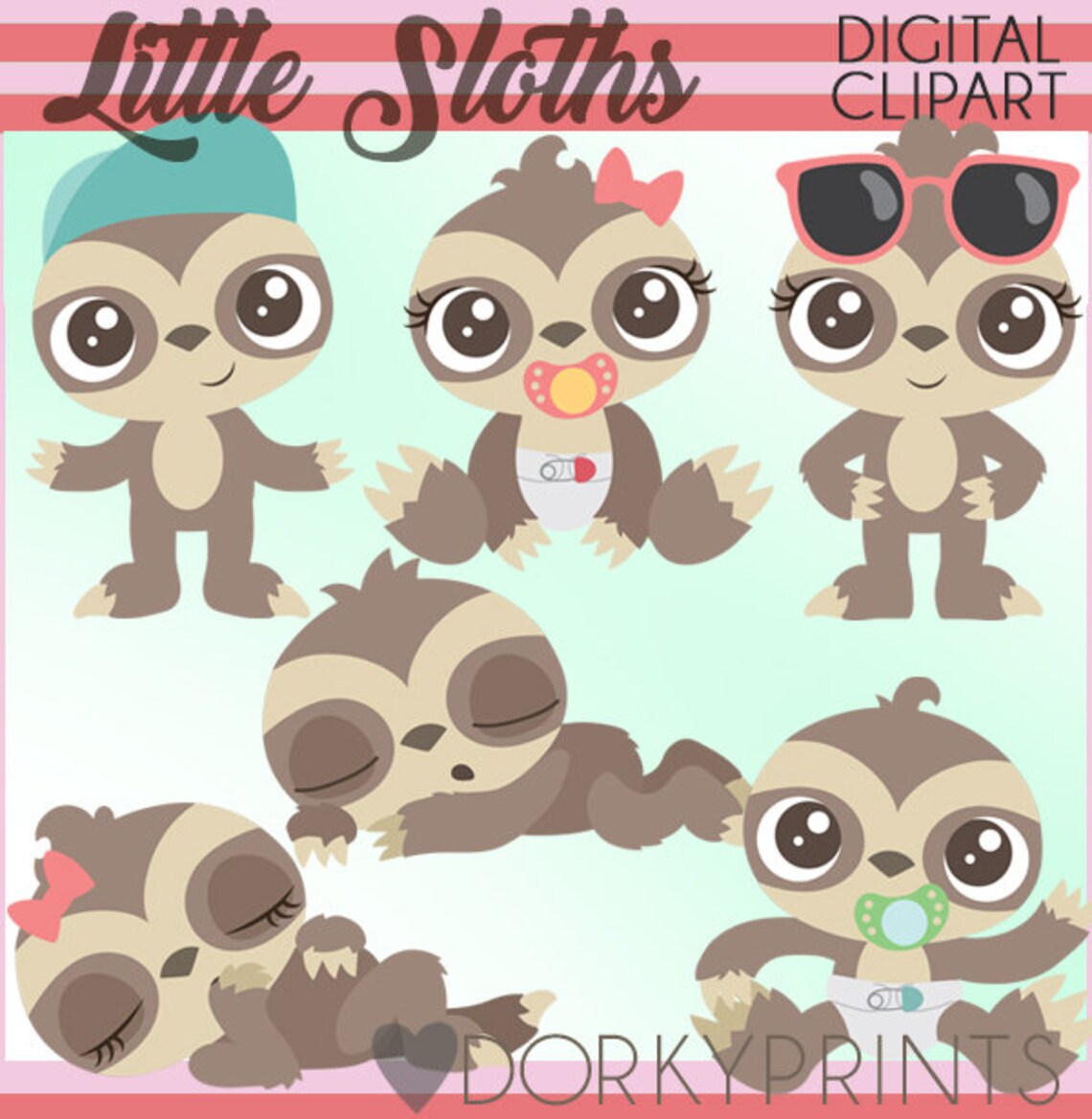 Cute Sloth Clipart Set personal and Limited Commercial Use - Etsy